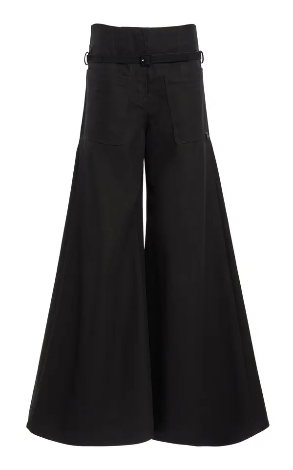 COURREGES Belted Cotton Palazzo Pants - Black