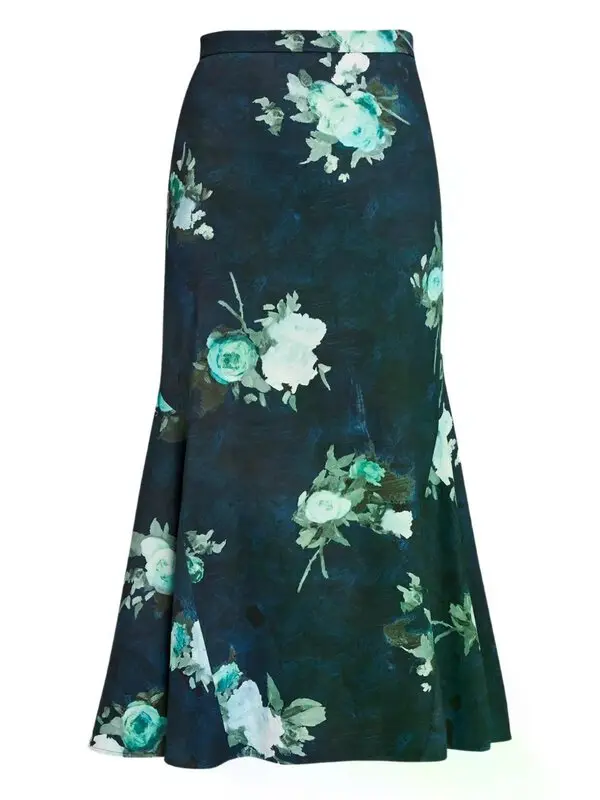 Erdem Floral Print Fluted Midi Skirt