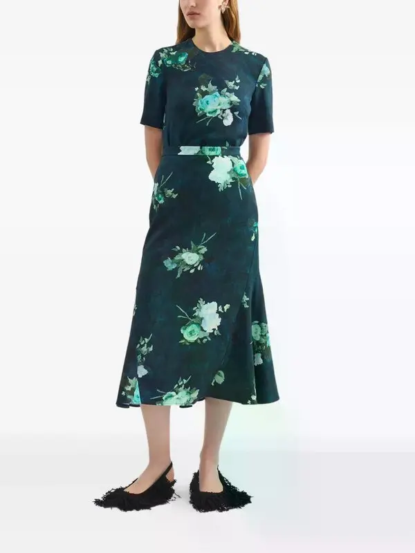 Erdem Floral Print Fluted Midi Skirt