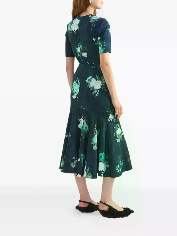 Erdem Floral Print Fluted Midi Skirt