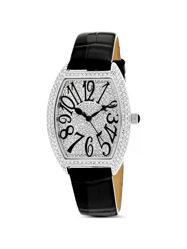 CHRISTIAN VAN SANT 42mm Tonneau Watch With Crystal Embellished Bezel - Silver