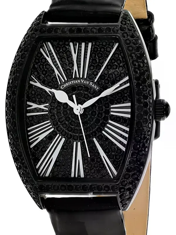 CHRISTIAN VAN SANT 36mm Tonneau Case Watch With Crystal-embellished Bezel - Black