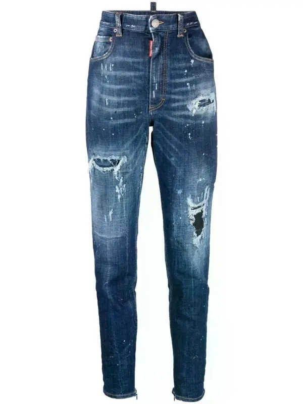 Dsquared2 High-waisted Ripped Tapered Jeans