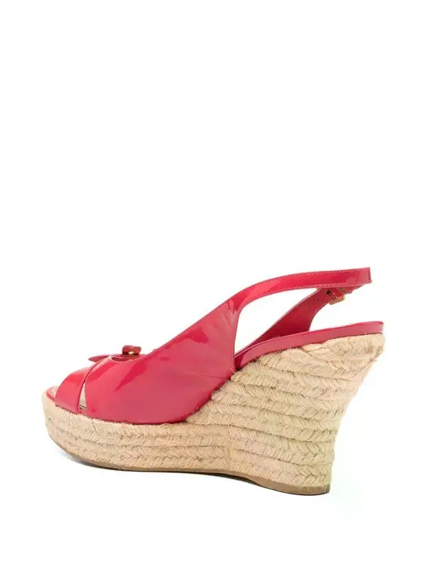 LOUIS VUITTON Leather Floral Appliqué Wedge Espadrilles
