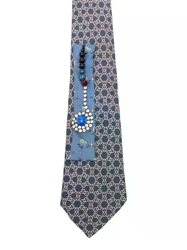 A.N.G.E.L.O. VINTAGE CULT Customised Geometric-print Embellished Tie - Blue
