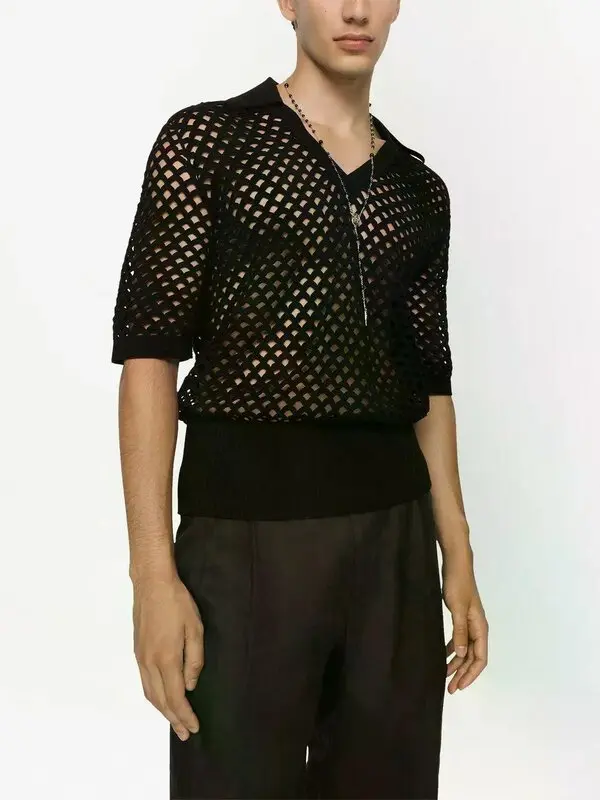 Dolce & Gabbana Open-knit Cotton Polo Shirt With Cut-out Detailing