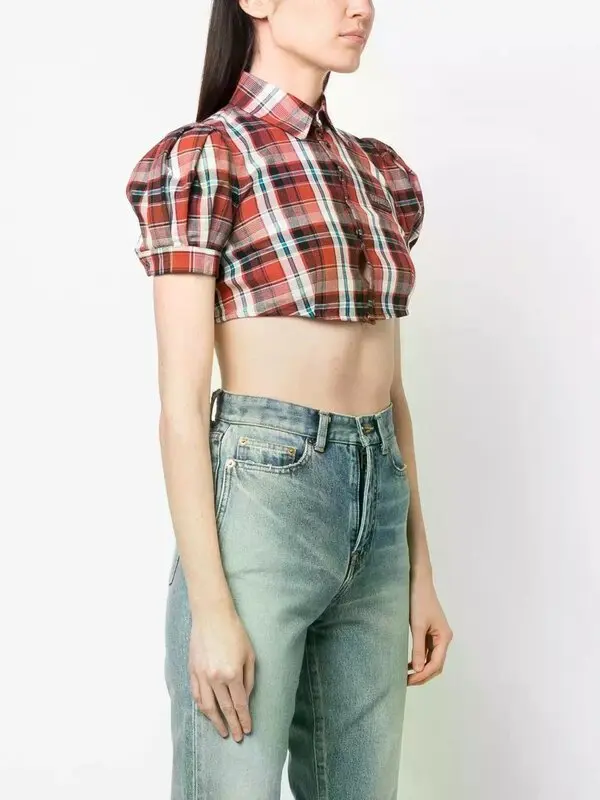 Dsquared2 Checked Cropped Puff-sleeve Shirt