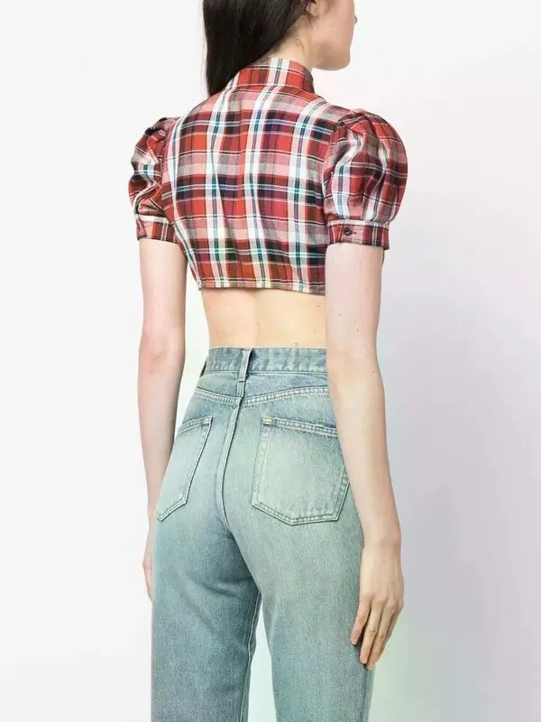 Dsquared2 Checked Cropped Puff-sleeve Shirt