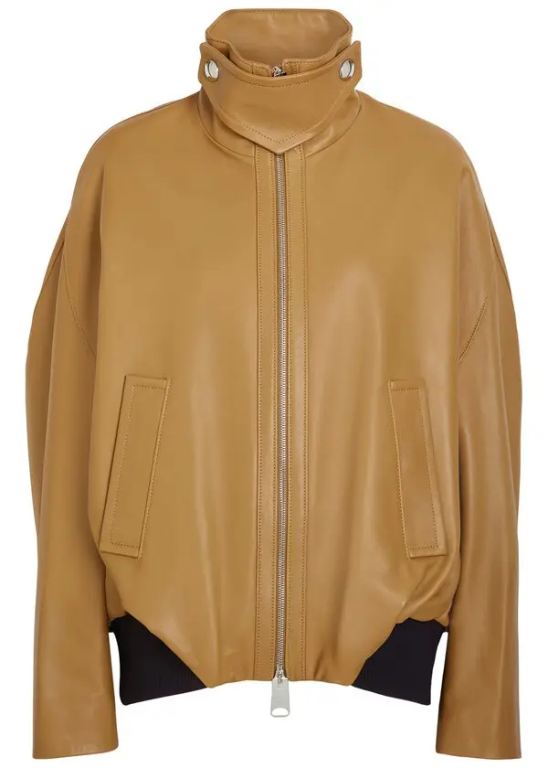 Khaite Hamett Leather Bomber Jacket - Caramel