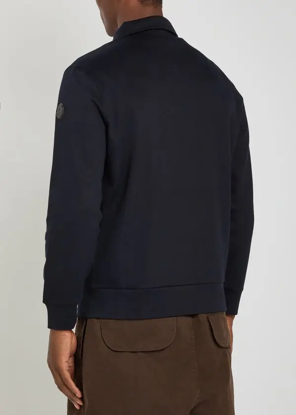 Moncler Cotton-blend Sweatshirt With Zip-fastening Collar - Navy