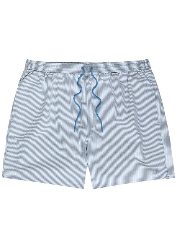 Calvin Klein Logo-embroidered Striped Seersucker Swim Shorts - Blue