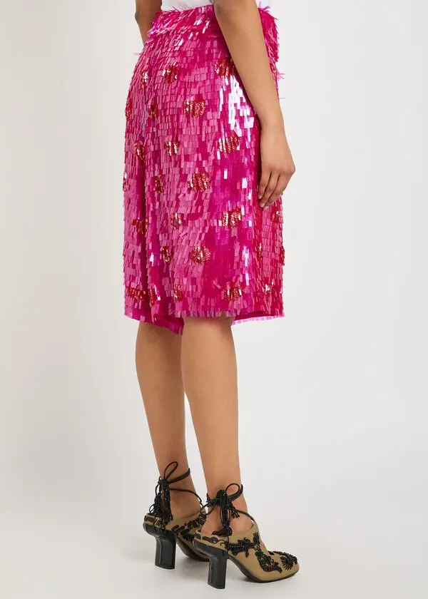Dries Van Noten Sequined Polka Dot Silk Shorts