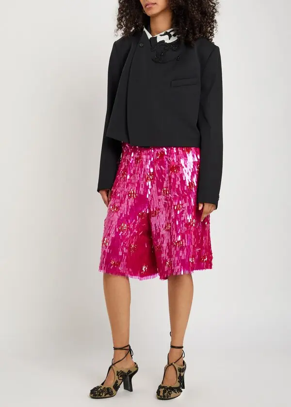 Dries Van Noten Sequined Polka Dot Silk Shorts