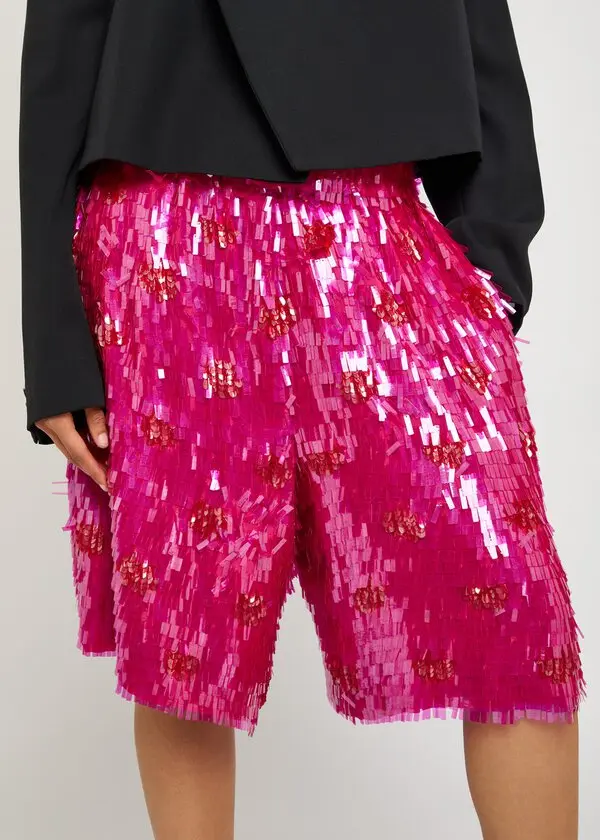 Dries Van Noten Sequined Polka Dot Silk Shorts
