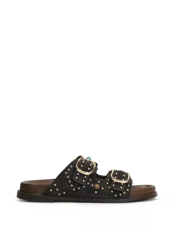BIBI LOU Embellished Studded Leather Sandals - Brown