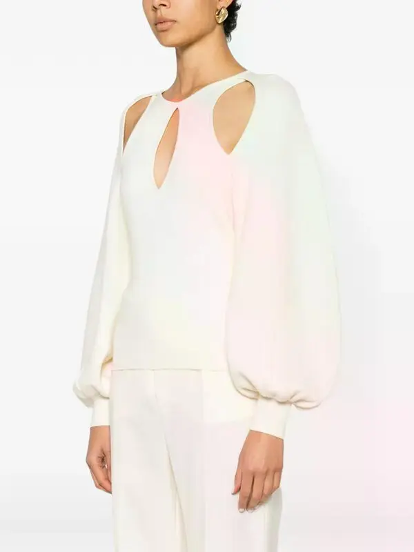 Chloé Cut-out Puff-sleeve Sweater - Neutrals