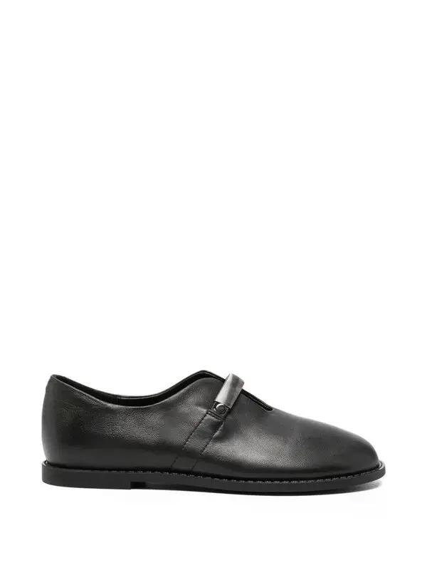 SERGIO MORETTI FIRENZE Leather Loafers With Metal Bar Detail - Black