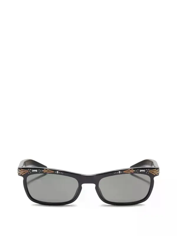 Valentino Garavani Rectangular Acetate Sunglasses With Enamel And Rhinestone Embellishments - Black
