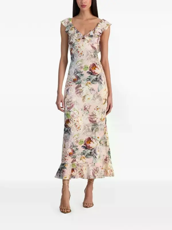 Alice + Olivia Gemma Floral Print Midi Dress