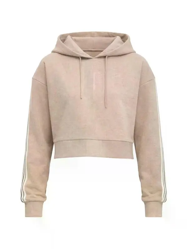 Guess Cropped Hoodie With Drawstring And Side Stripes