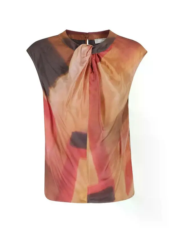 KILTIE Abstract-print Gathered Blouse - Brown