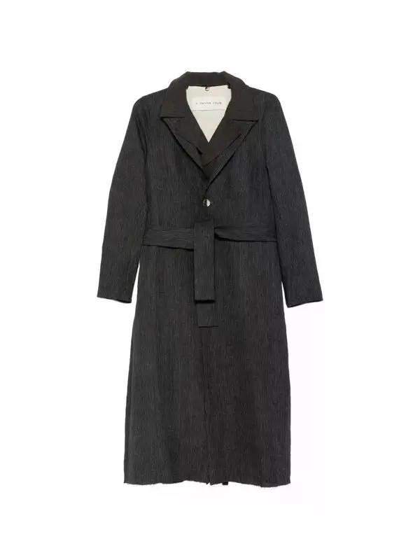 A TENTATIVE ATELIER Belted Coat With Striped Pattern - Grey