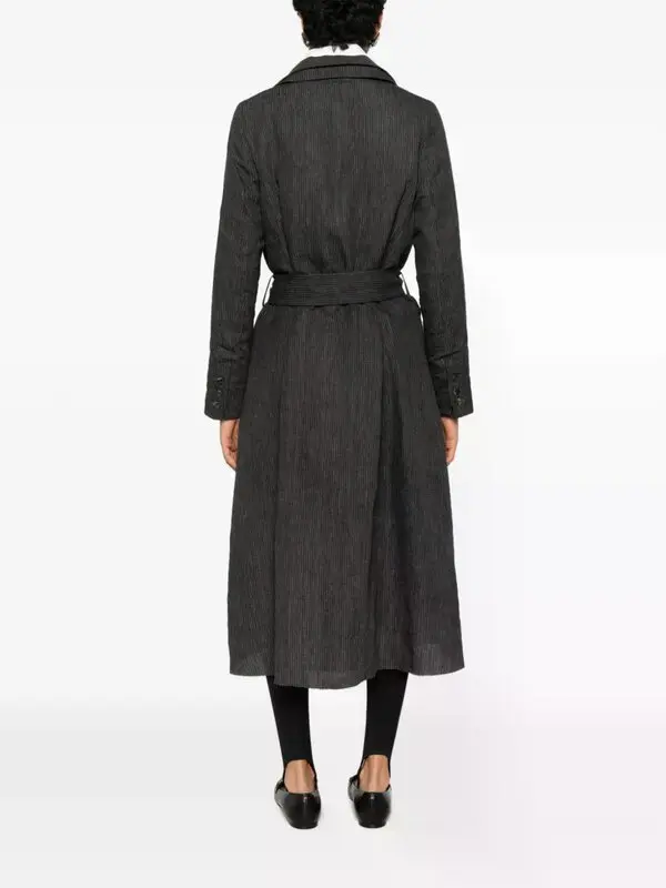 A TENTATIVE ATELIER Belted Coat With Striped Pattern