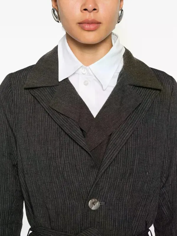 A TENTATIVE ATELIER Belted Coat With Striped Pattern