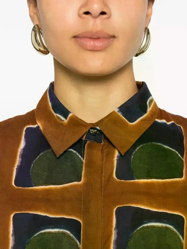YAVI Geometric Pattern Midi Shirt Dress - Brown