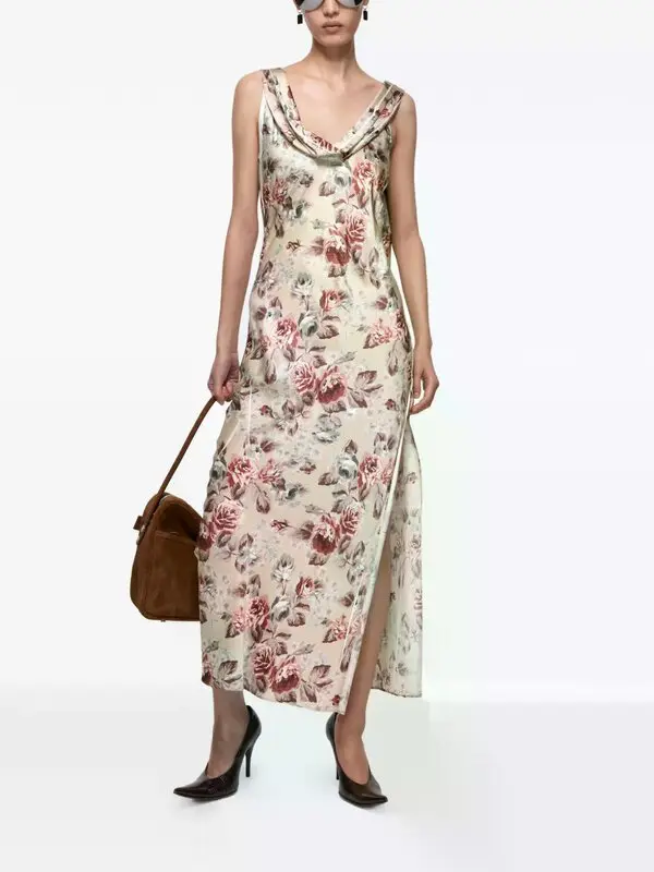 Acne Studios Floral-print Cowl-neck Dress - Neutrals