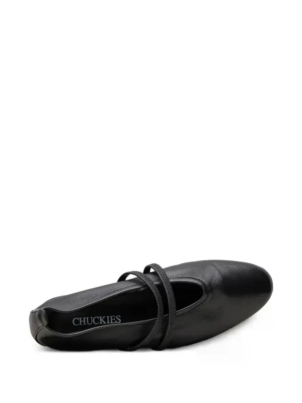 CHUCKIES Leather Double Strap Ballet Flats - Black