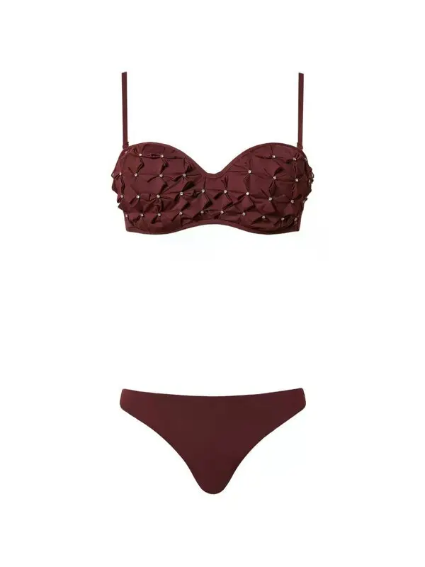 TWINSET Embroidered Bandeau Bikini Set - Red