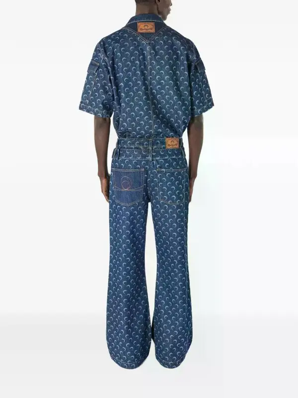 MARINE SERRE Moon-pattern Denim Shirt - Blue