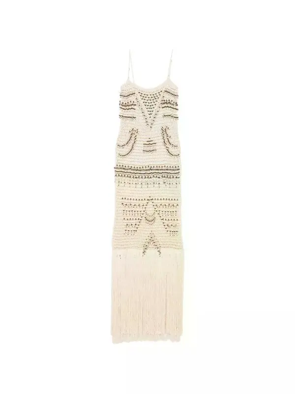 BLESS Takara Bead-embellished Fringed Maxi Dress - Neutrals