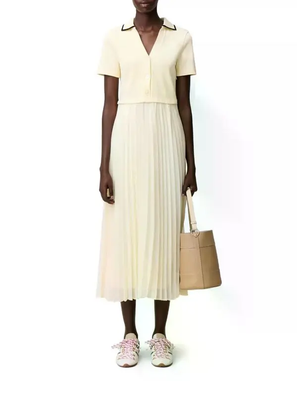 Claudie Pierlot Pleated Ribbed-knit Midi Dress - Neutrals