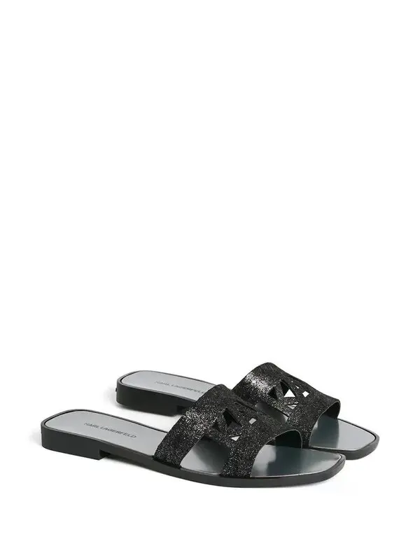Karl Lagerfeld Glitter-effect Cut-out Slides - Black
