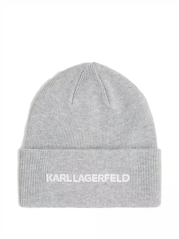 Karl Lagerfeld Logo Embroidered Ribbed Beanie - Grey