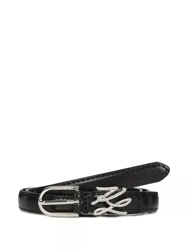 Karl Lagerfeld Crystal Embellished K Initial Belt - Black