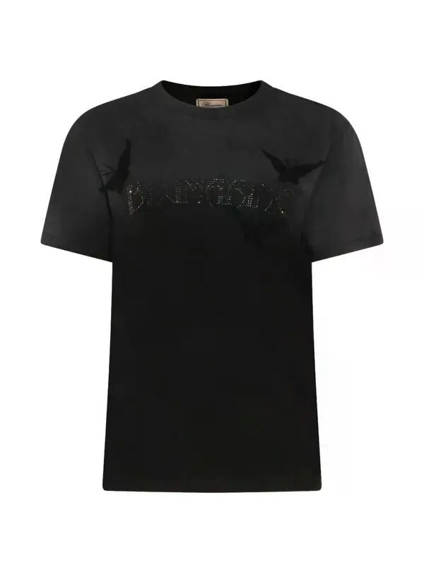 Blumarine Rhinestone-logo Butterfly-appliqué T-shirt - Black