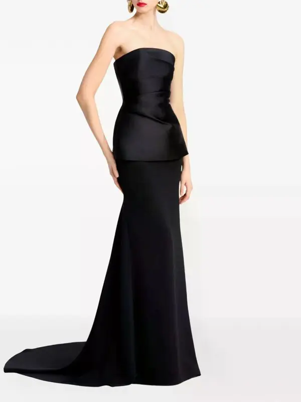 Solace London Alia Strapless Draped Peplum Gown - Black