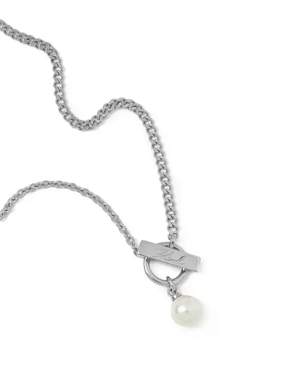 Karl Lagerfeld Tone Pearl Drop T-bar Necklace