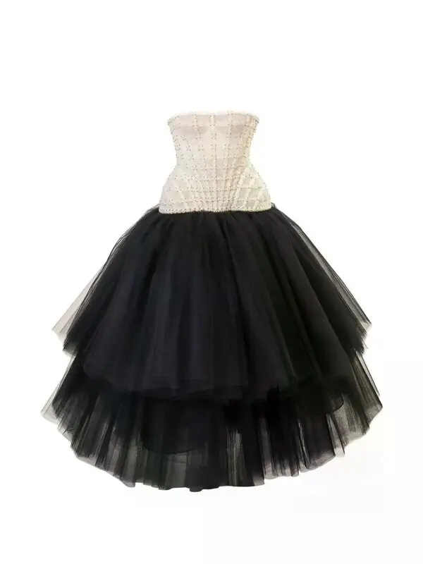 Carolina Herrera Strapless Midi Dress With Pearl Embroidery - Black