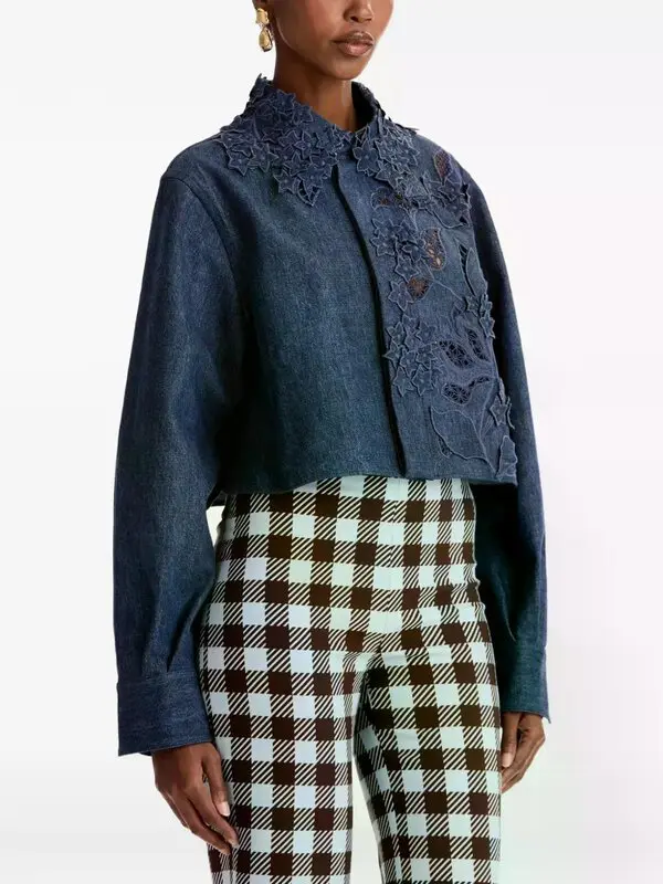 Oscar De La Renta Floral Embroidered Cropped Jacket