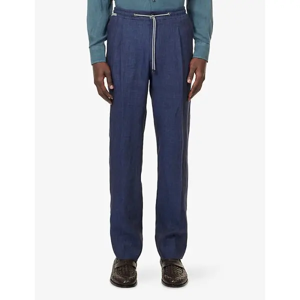 Corneliani Pleated Drawstring Linen Trousers