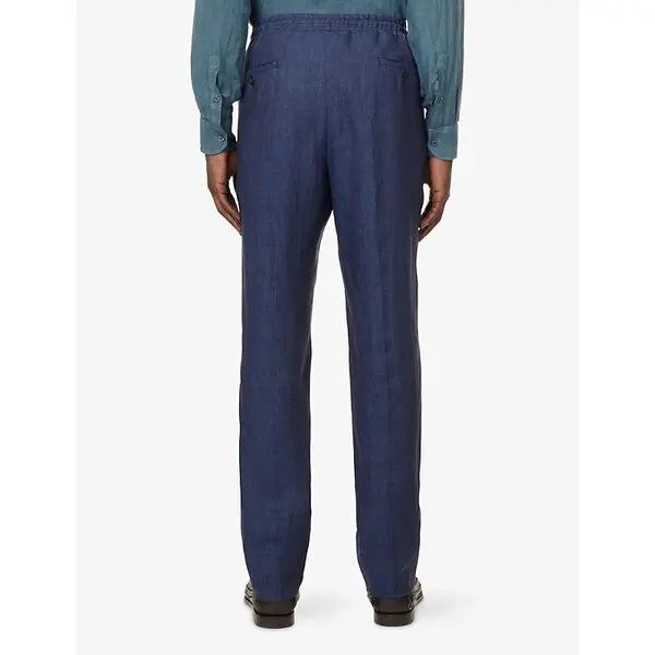 Corneliani Pleated Drawstring Linen Trousers