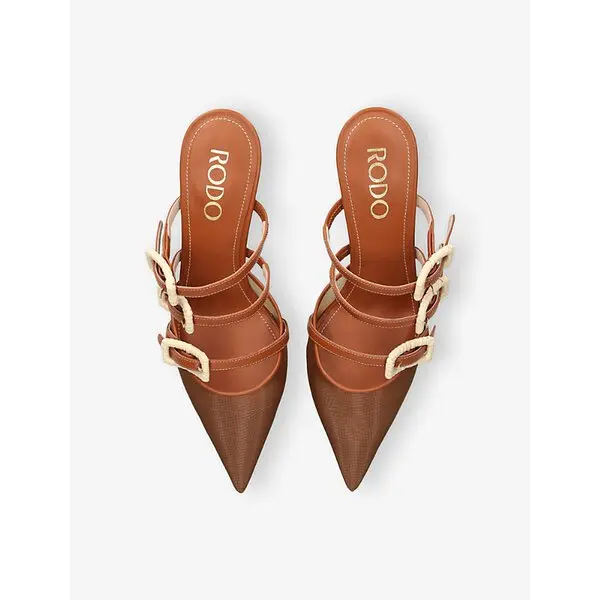 Rodo Paige Leather And Mesh Heeled Mules - Tan Comb