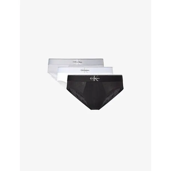 Calvin Klein Graphic Monogram Pack Of Three Stretch-cotton Briefs - Multi