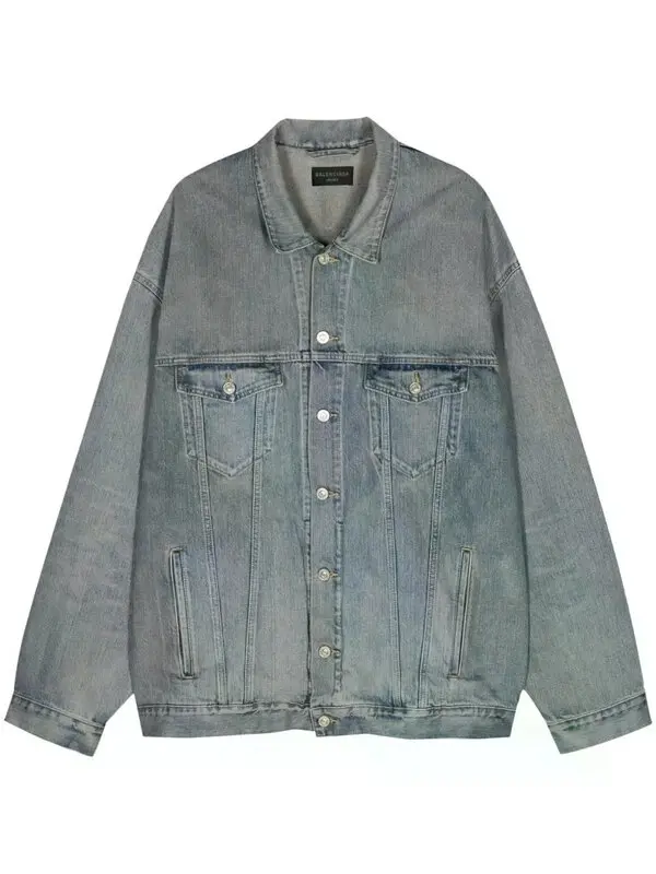 Balenciaga Reflective Logo Denim Jacket - Blue