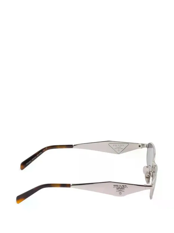 Prada Oval Metal Sunglasses With Embossed Logo - Silver