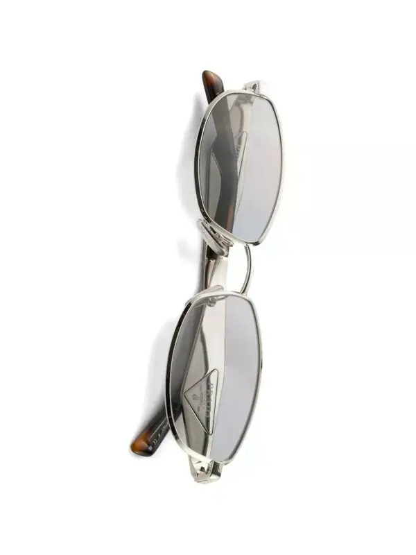 Prada Oval Metal Sunglasses With Embossed Logo - Silver